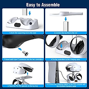 Dobe PSVR 2 Charging Station for PSVR2 Controller, PS5 VR2 Charging Station with VR Headset Display Stand, PSVR2 Charging Dock with Led Indicator, Type-C Cable & 2 Magnetic Charger Clasps