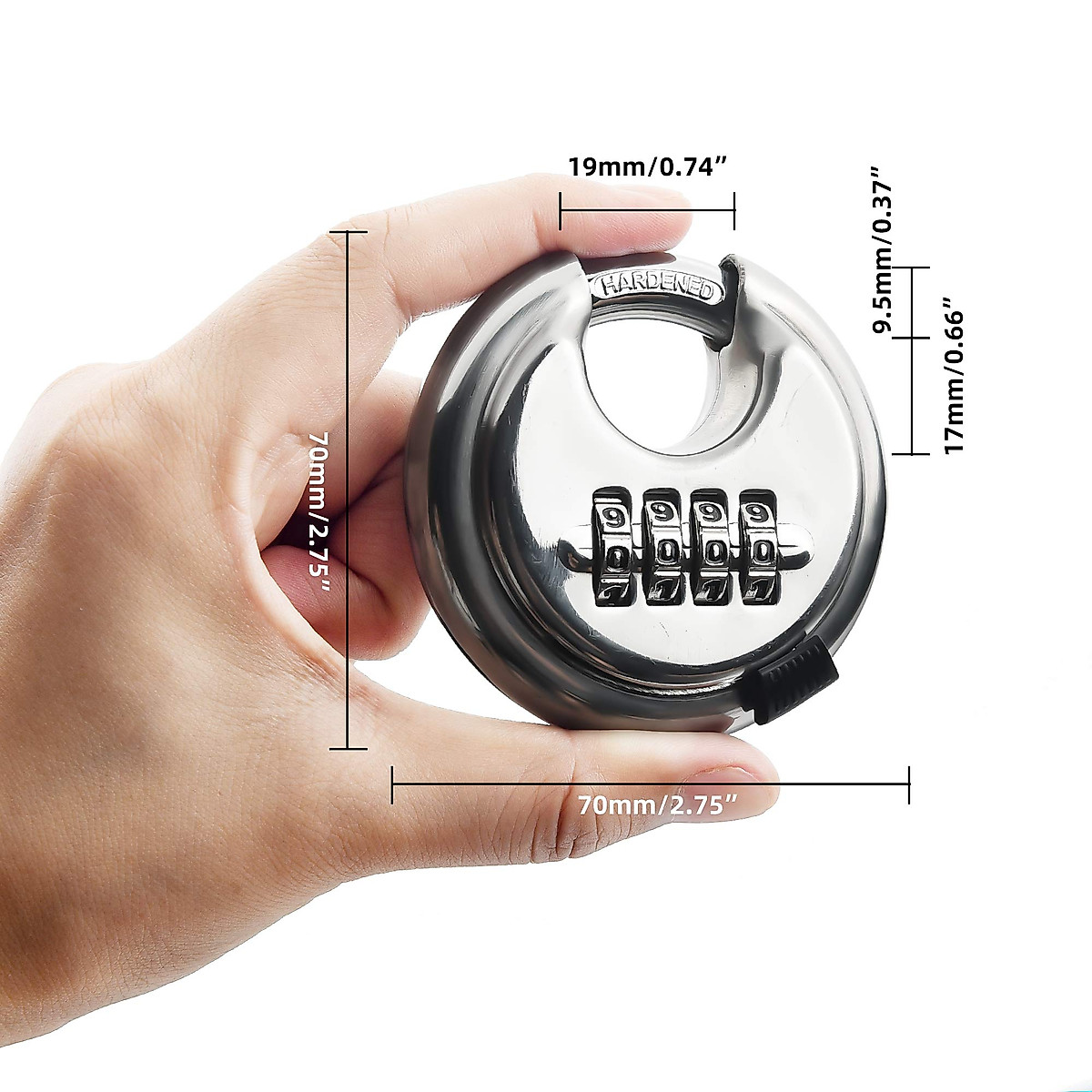 Stainless Steel Discus Padlock 4 Digit (3inch) Combination Lock Outdoor for Warehouse, Sheds, Storage Locker, Units (Silver,1)