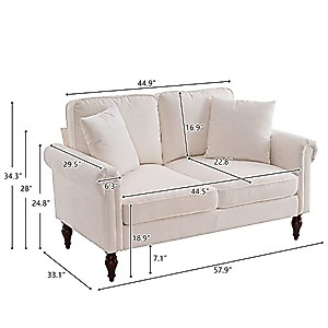 Chenille Upholstered Sofa XL Deep Seat, Single Sofa Chair/2 Seats Loveseat Couch, Rolled Armrest Solid Wood Gourd Feet Modern Accent Sofas & Couches (Beige, Sofa 2-Seater with 2 Pillows)