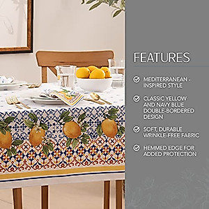 Elrene Home Fashions Capri Lemon Double-Bordered Mediterranean Fabric Tablecloth, Rectangle, 60 inches X 84 inches
