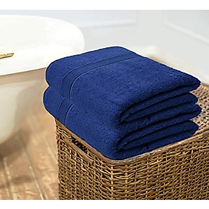 Belizzi Home Cotton 2 Pack Oversized Bath Towel Set 28x55 inches, Large Bath Towels, Ultra Absorbant Compact Quickdry & Lightweight Towel, Ideal for Gym Travel Camp Pool - Navy Blue