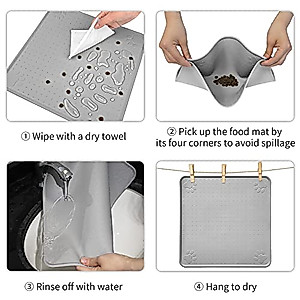 Ptlom Pet Placemat for Dog and Cat, Waterproof Non-Slip Bowl Mat Prevent Food and Water Overflow, Puppy Dish Feeding Mats Suitable for Medium and Small Pet, Silicone (13" *13", Grey)