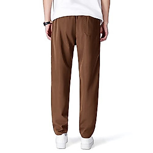 Mens Classic Fit Chinos Pants Flat Front Straight Leg Casual Pant Comfort Stretch Solid Trousers Brown