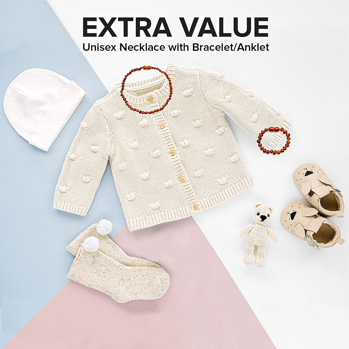 Baltic Proud Amber Necklace and Bracelet Gift Set (Unisex Cognac Raw 12.5 Inches/5.5 Inches) - Certified Premium Quality Raw Baltic Sea Amber