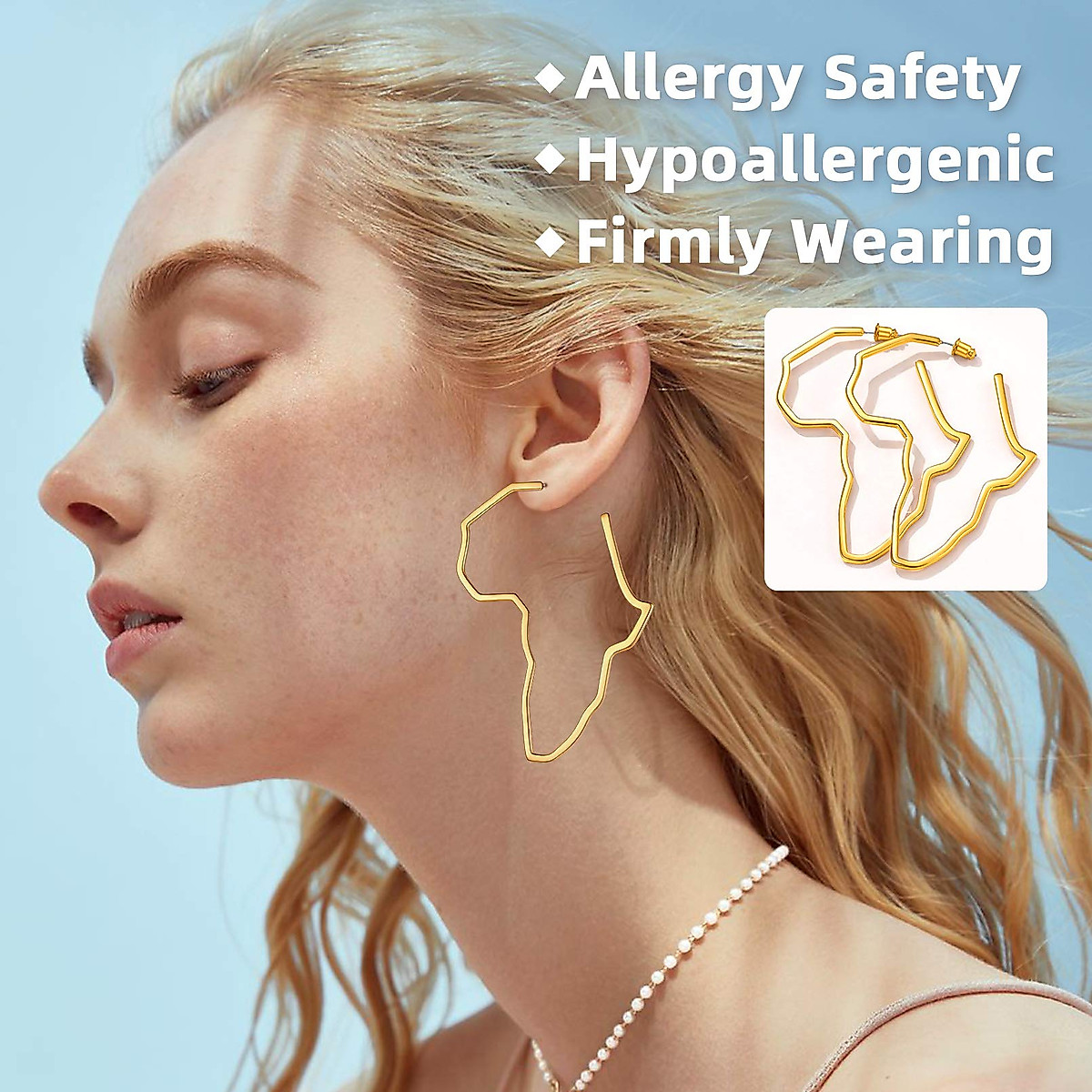 FaithHeart African Earrings Lightweight Gold Hoop Earrings for Women 18K Gold Plated Stainless Steel Women's Drop & Dangle Earrings African Map Shaped Trendy Jewelry