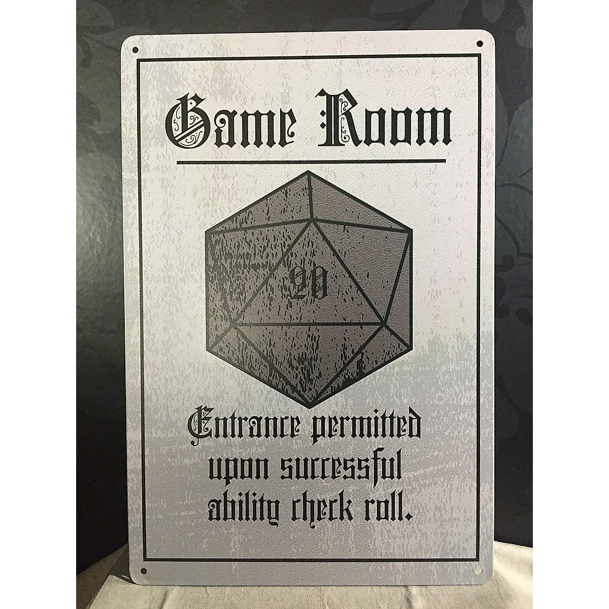 Game Room Sign 12" x 8" Table Top Hobby Games Man Cave D20 RPG Themed Sign Gamer Wall Decor Role Playing 20 Sided Die Board Game Art