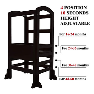 SDADI LT02B Kids Kitchen Adjustable Height Toddlers Children Learning Step Stool Tower with 4 Changeable Heights for Kitchen and Bathroom, Black