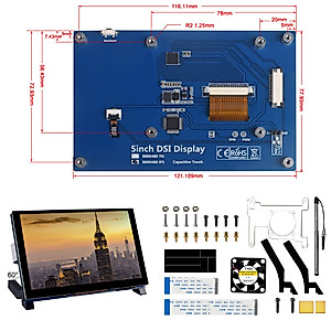 Miuzei Touchscreen with Fan, 5 inch IPS Touch Screen LCD Display, 800X480 Capacitive Monitor, DSI Connection Gaming Screen