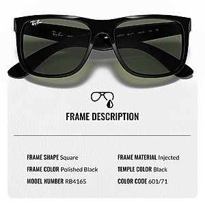 Ray-Ban RB4165 JUSTIN Classic Square Shape Sunglasses With Eyewear Kit Bundle - High Bridge Fit - Ideal Formal and Casual Wear Square Sunglasses