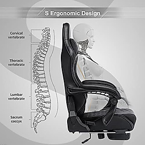 Blue Whale Massage Gaming Chair for Adults, 350LBS Office Chair with Retractable Footrest, Adjustable Armrest, Classic PU Leather Big and Tall Ergonomic Computer Chair