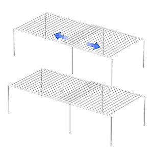 Redrubbit Cabinet Storage Shelf Rack, 4 Piece Expandable Metal Rustproof Kitchen Counter and Cabinet Shelf, Storage Rack Organizer Space Saver for Kitchen, Fridge, Cabinet, Bathroom, White, Set of 2