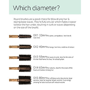 Ibiza Hair Round Boar Bristle Brush (EX5-80mm) | Lightweight with Reinforced Bristles & Cork Handle | Ideal for Loose Curls & Big Volume | Adds Texture & Shine for Medium to Long Styles