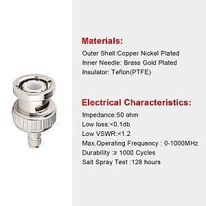 MOOKEERF 10 Pack 50 Ohm BNC Male Crimp Connector,BNC/Q9 Connector for RG58/RG142/RG400/LMR195/KSR195/3D-FB Cable