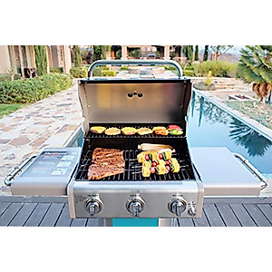 Kenmore 3-Burner Propane BBQ Grill, 30,000 BTUs Gas Grill with Cast Iron Cooking Grates, Folding Side Tables & Wheels, Outdoor Grill with Tool Hooks, Teal