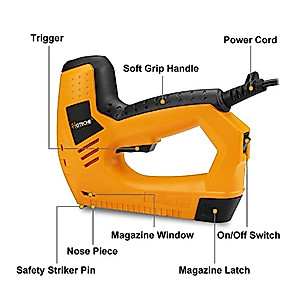 Hoteche Electric Brad Nailer/Stapler - 2-in-1 Power Staple Gun & Nail Gun for Woodworking & Upholstery - Includes 100Pcs 19/32-Inch Brad Nails & 400Pcs 3/8-Inch Staples
