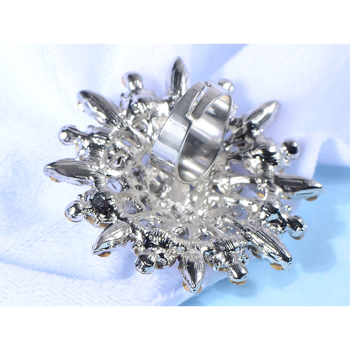 Alilang Adustable Silvery Tone Iridescent Clear Crystal Colored Rhinestones Floral Ring