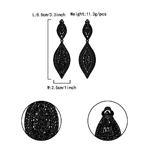 Flyonce Clip On Earrings for Women Rhinestone Crystal Wedding Bridal Clip-on Drop Dangle Earrings Black Black-Tone