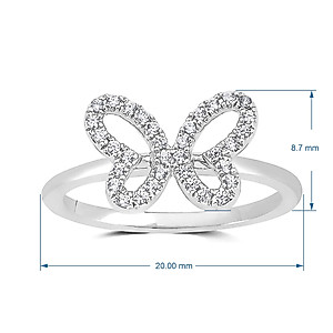 Jewelili Sterling Silver 1/6 Cttw White Diamond Butterfly Ring, Size 7
