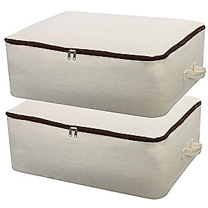 2PCS Canvas Storage Bag, 12OZ Thick Soft Breathable Closet Organizer for Beddings, Comforters, Pillows, Blankets, Clothes, 25.6×18.5×8.7inch, Beige