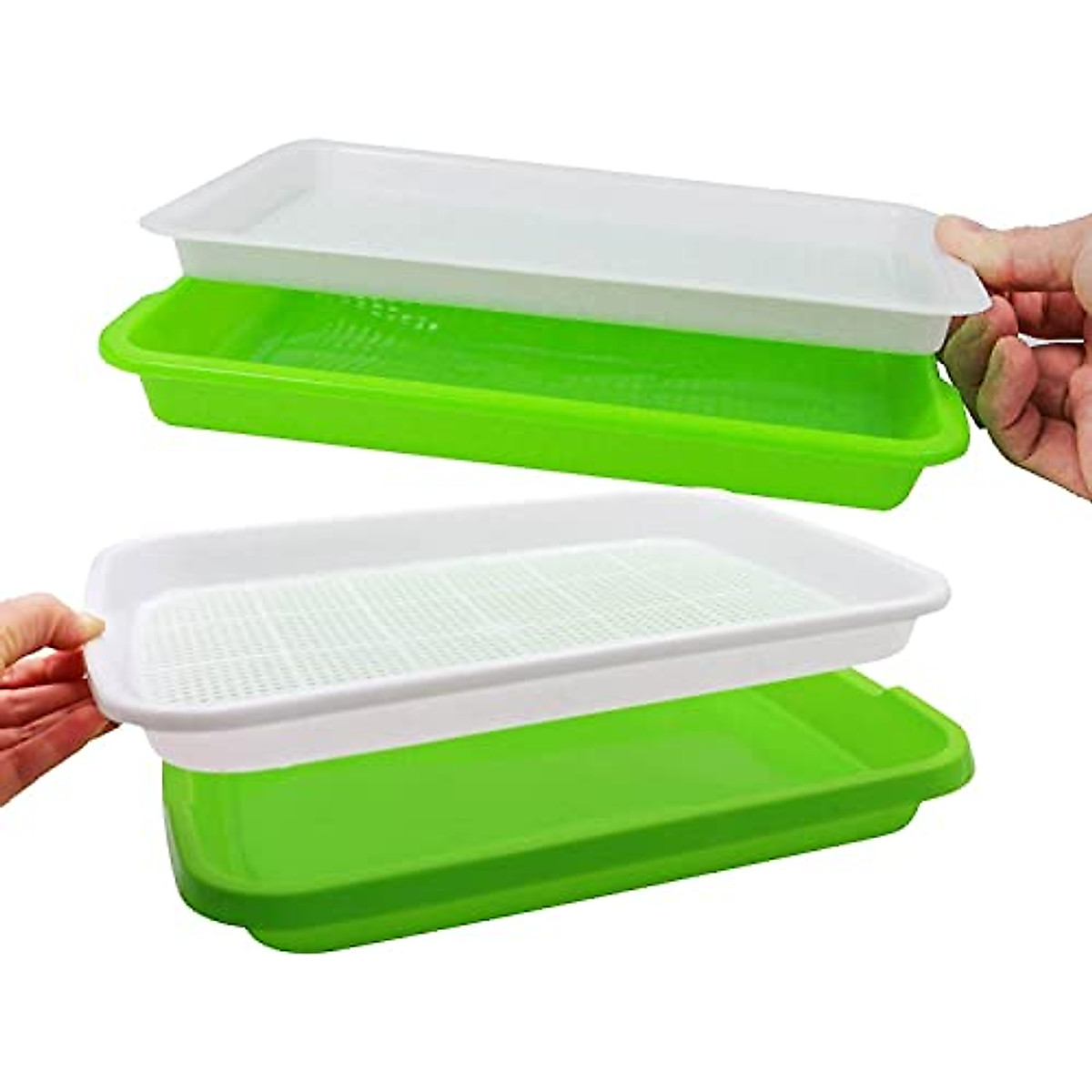 QHC KOCK 6-Pack Seed Sprouter Tray BPA Free PP Soil-Free Big Capacity Healthy Wheatgrass Grower Sprouting Container Kit Wheatgrass Cat Grass Seedling Planting Storaging Trays for Garden Home Office