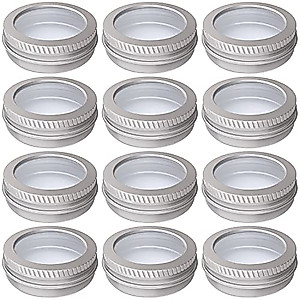 1 Ounce Aluminum Tin Jar 30 ml Refillable Containers Clear Top Screw Lid Round Tin Container Bottle for Cosmetic,Lip Balm, Cream, 12 Pcs.