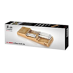 Cangshan S1 Series 1023022 German Steel Forged 5-Piece Knife Set with Bamboo in Drawer Knife Block