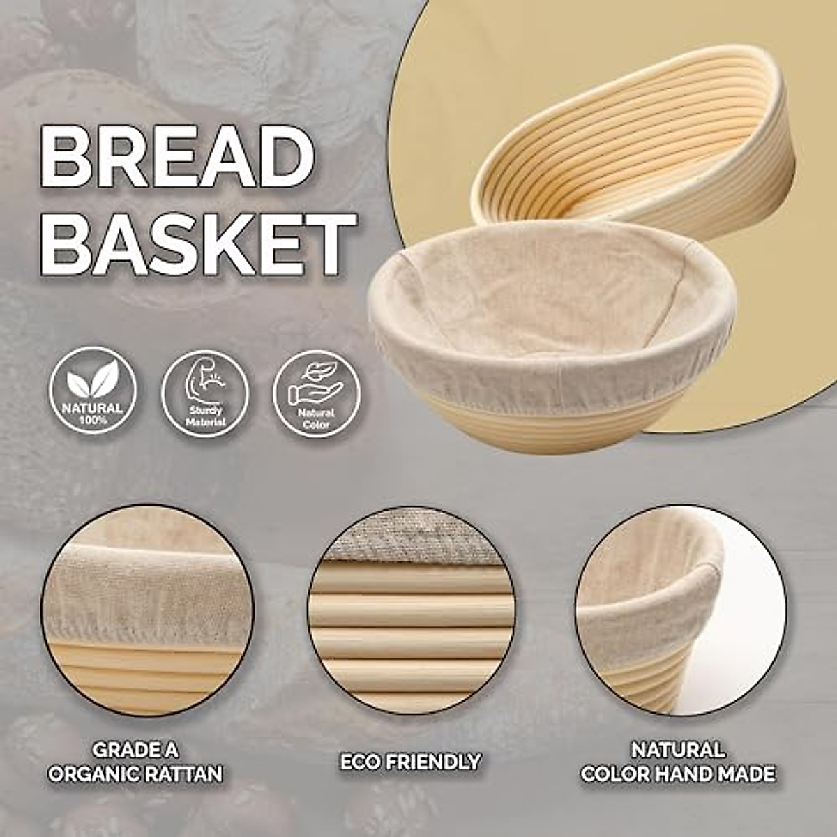 BaverlyBlue 9 Inch Round & 10 Inch Oval Rattan Banneton Baskets Set for Bread Proofing, Natural Rattan Cane Material, Ideal for Home Bakers