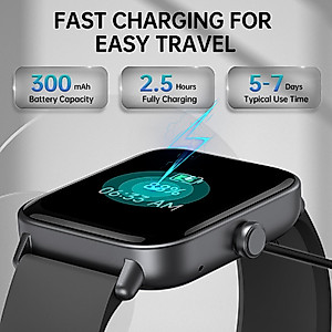 Smart Watch for Women Men (Answer/Make Call) with Alexa Built-in, iPhone Android Compatible, Sleep and Fitness Tracker Heart Rate Blood Oxygen Monitor 1.8 Touch Screen Bluetooth Watch Black