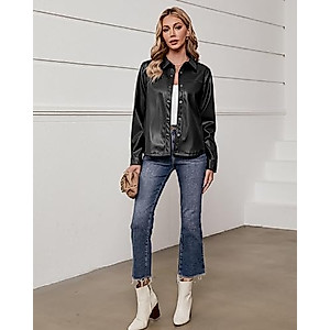luvamia Faux Leather Jackets for Women Long Sleeves Vegan Leather Shackets Jacket Side Pockets Trendy Moto Biker Coat Womens Shacket Fall Outfits for Women 2023 Black Blazer for Women Size 16 Size 18
