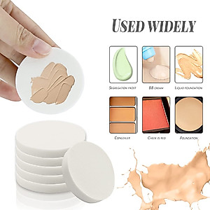 Vmiapxo 48 Pieces White Makeup Sponge, Cosmetic Sponge Round Foam Pad, Compact Facial Powder Puff, Beauty Makeup Foundation Powder Blender for All Skin Types Wet and Dry Dual Use