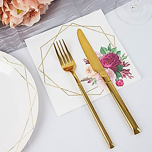 Efavormart 20 Pack | 2 Ply Soft White/Gold Hexagon Frame Floral Paper Napkins, Wedding Dinner Cocktail Beverage Napkins