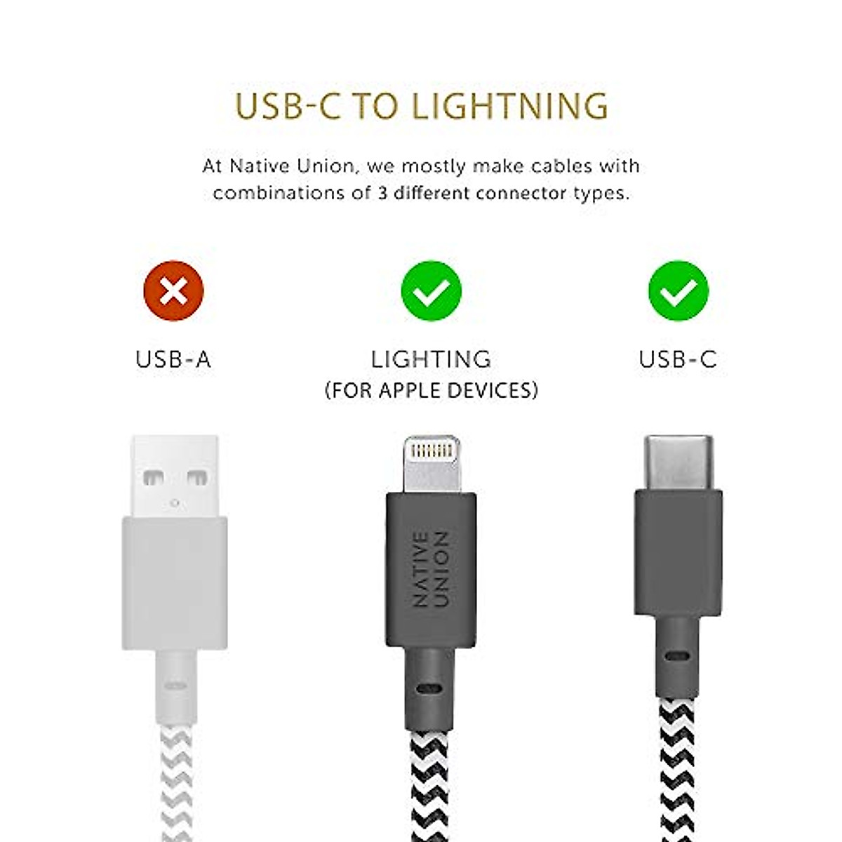 Native Union Belt Cable USB-C to Lightning - 10ft Ultra-Strong Reinforced Cable [MFi Certified] for iPhone 14, iPhone 14 Plus, iPhone 14 Pro, iPhone 14 Pro Max, iPhone 13 and Earlier (Zebra)