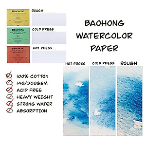 BAOHONG Artists' Watercolor Painting Block, Pack of 2, 40 Sheets 100% Cotton, Acid-Free, 140LB/300GSM, Cold Press Textured, Ideal for Watercolor Techniques, Colored Pencil and Pastel