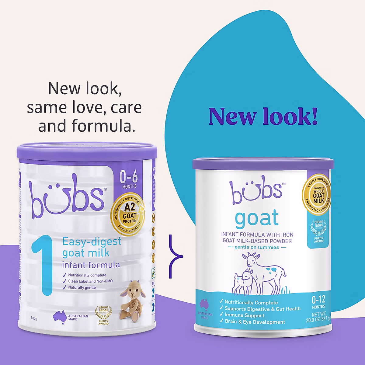 Bubs Whole Goat Milk Formula with Iron, Goat Milk-Based Powder, for Infants 0-12 Months, Made with Non-GMO Goat Milk, 20 oz