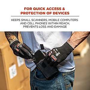 Ergodyne Squids 5544 Barcode Scanner Holster Pouch for Phone Size Mobile Computers, Handheld Bar Code Scanners Holder, Belt Clip and Equipment Loop Attachment,Black,Small
