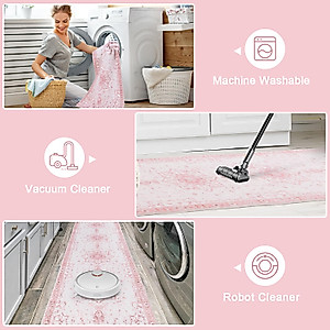 Sofrug Area Rug 5x7 - Vintage Honeycomb Non Slip Bedroom Rug Pink Rug Soft Faux Wool Carpet Foldable & Machine Washable Rugs for Living Room Nursery Room Dorm Kids Playroom Home Office