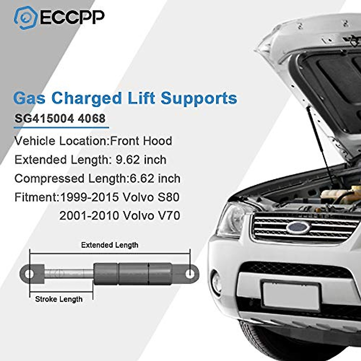 ECCPP Lift Supports Front Hood Struts Gas Springs Shocks for Volvo S60 2001-2009,for Volvo S80 1999-2014,for Volvo V70 1999-2014,for Volvo XC70 2003-2014 Compatible with 4068 Strut Set of 2