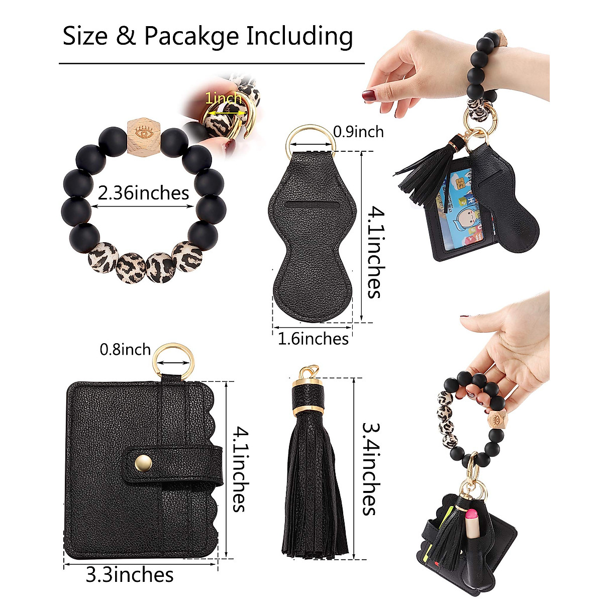 BVGA Wristlet Keychain Bracelet with Wallet，Silicone Bead keyring Bracelet Bangle Car Key Ring Holder Tassel Keyring for Women