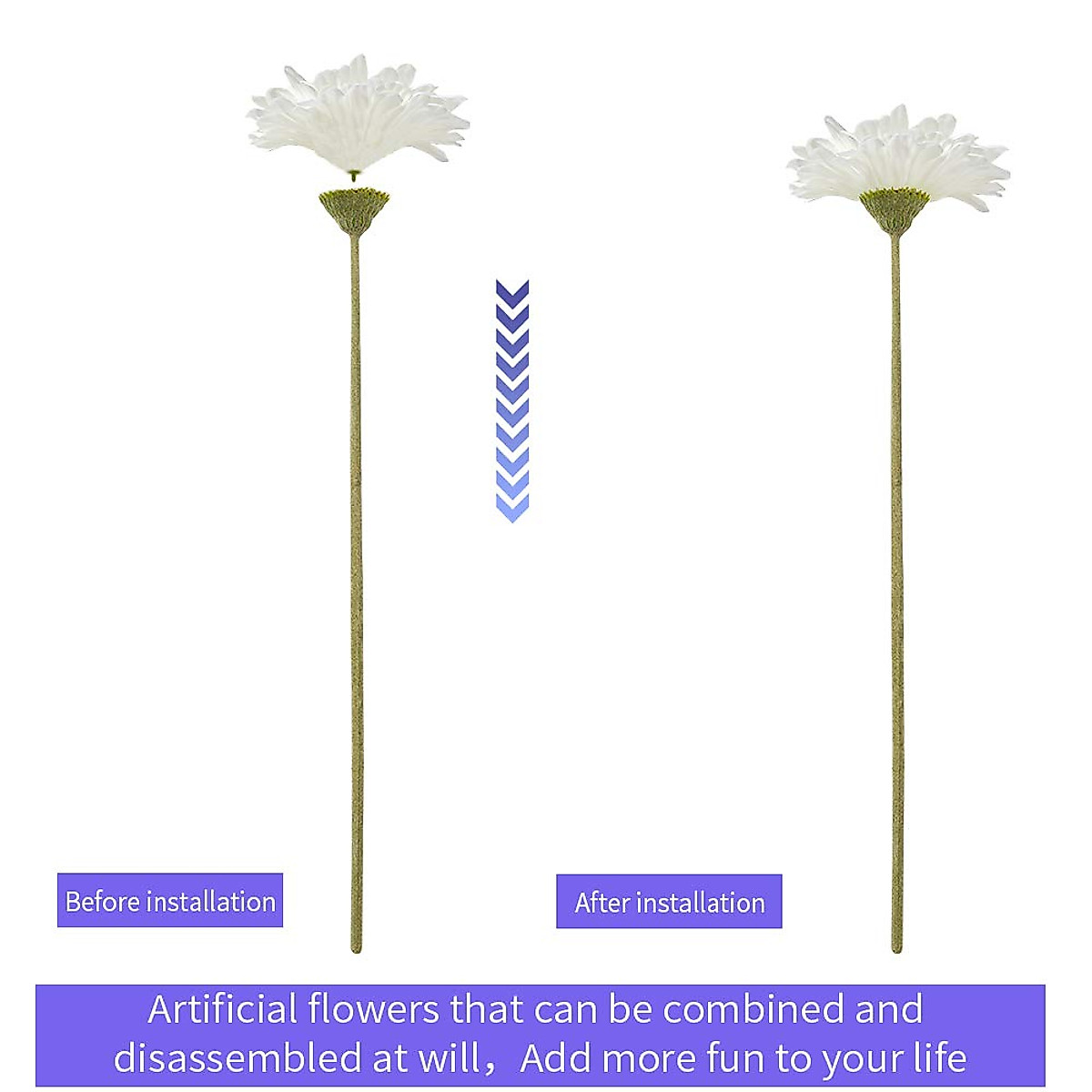 Flovewer 17 Inch Tall 7 Pcs Gerber Daisy Artificial Flower Bouquet Fake Silk Flowers for Handwork Wedding Party Home Garden Decoration(White)