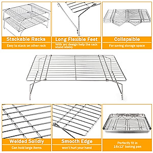 TeamFar Cooling Rack, 5-Tiers Stainless Steel Baking Cooling Wire Rack for Baking Roasting Cooking, Healthy & Firmly Weld, Stackable & Collapsible, Dishwasher Safe, 15”x10”