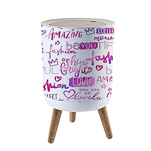 Small Trash Can with Lid for Bathroom Kitchen Office Diaper Abstract drawing pattern Fashion drawing text slogan Girlish teen Bedroom Garbage Trash Bin Dog Proof Waste Basket Cute Decorative