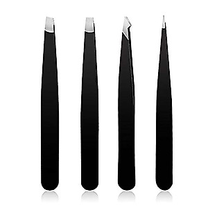 4-piece Eyebrow Clip Beauty Tweezers Set, Professional Stainless Steel Tweezers, Precision Stainless Steel Kit for Ingrown Hair Eyebrows Facial Hair Splinter and Eyelashes