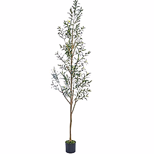 7.6FT (92'') Olive Tall Skinny Artificial Plants for Home Indoor, Fake Potted Olive Silk Tree for Modern Home Office Living Room Floor Decor Indoor