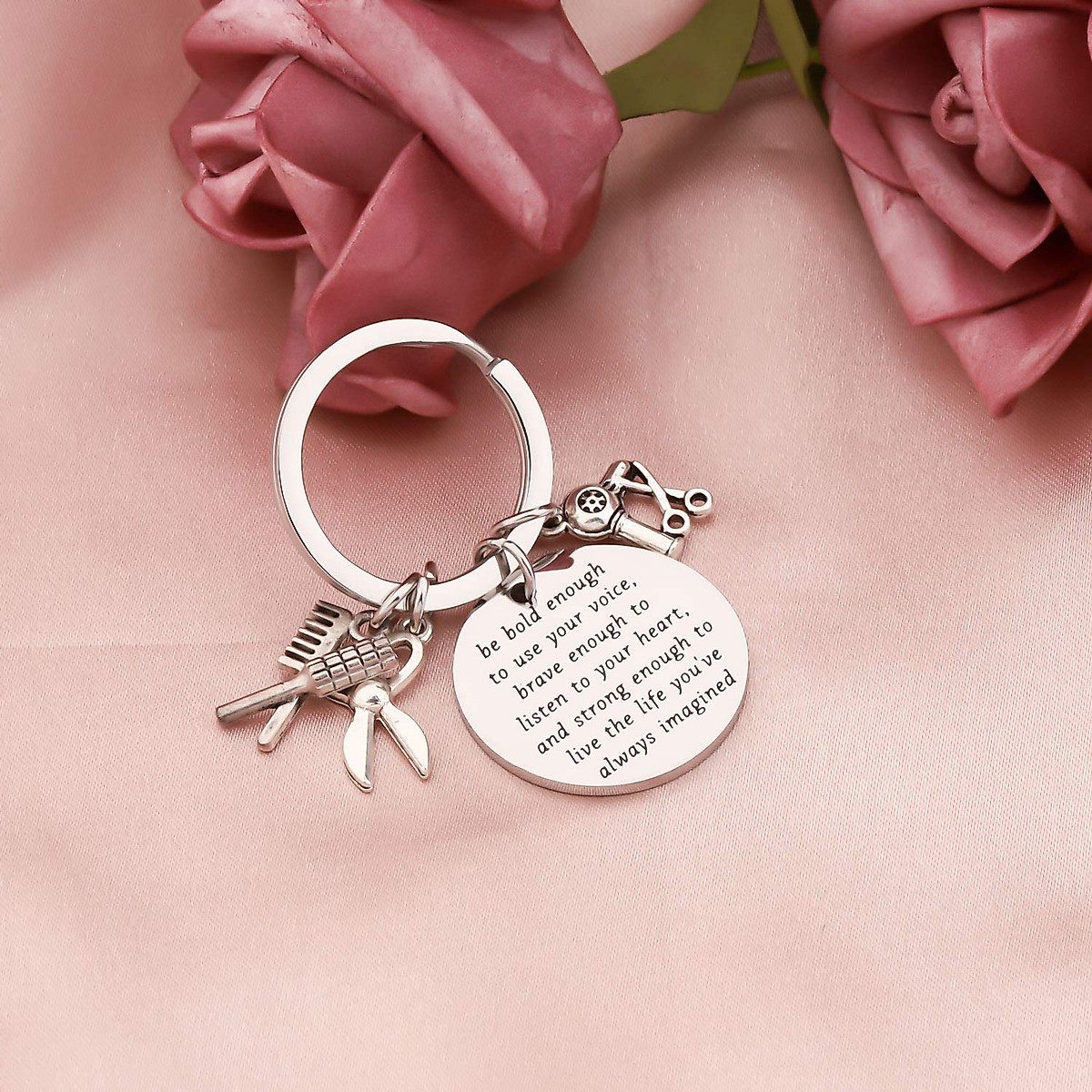 AKTAP Hair Stylist Gift Hairdresser Keychain Inspirational Hairstyliest Jewelry Cosmetology Graduation Gift Be Bold Enough to Use Your Voice (Hairdresser Keychain)