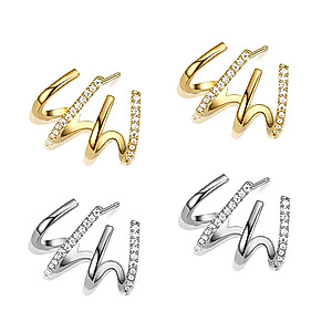 2 Pairs Claw Earring Cuff Zircon Needle Stud Ear Cuffs Gold Silver Claw Earrings for Women Dainty Minimalist Huggie Ear Wrap Piercing Stud Earrings
