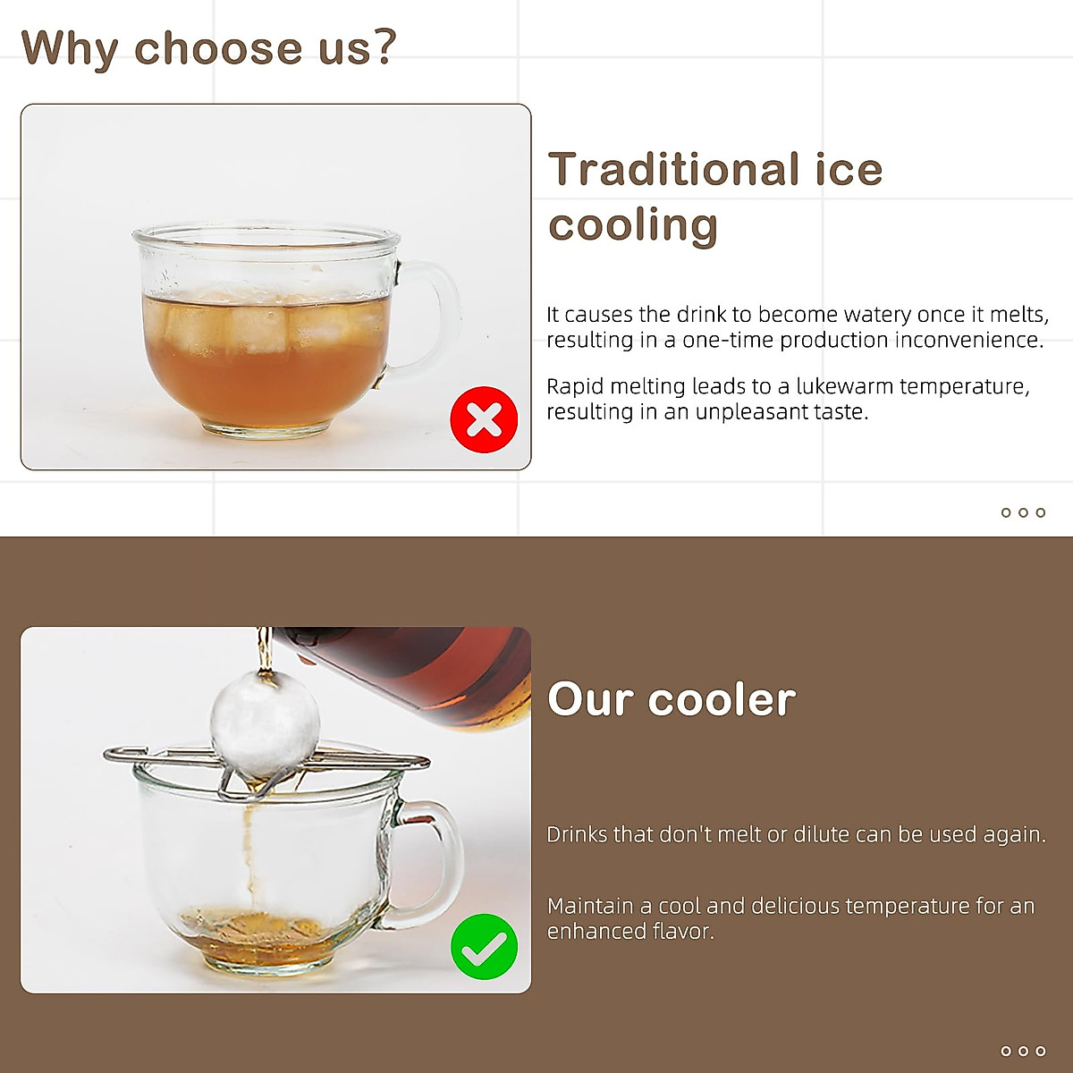 WEIGUZC Coffee Cooling Tool with Reusable Stainless Steel Ice Sphere - Unlock Coffee True Flavors, Also Ideal for Bourbon, Scotch, and Cocktails - 40mm Round Shape (1)