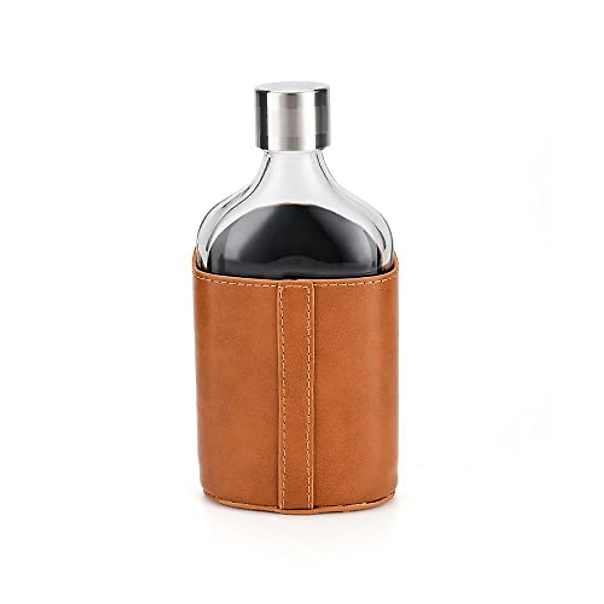 6oz Glass Flask with Cap - Hip Flask - Comes with Leather Pouch Holder - Personalized