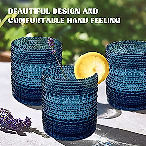 UPZAI 12oz Vintage Drinking Glasses Set of 4, Kitchen Glassware Old Fashioned Glass Cups, Aesthetic Water Cups for Beside Beverage Juice Coffee Beer Cocktail Whiskey (Blue)