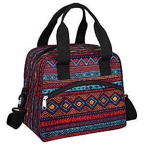 Insulated Lunch Bag for Women Men Vintage Ethnic Geometric Chevron Aztec Lunch Box Reusable Lunch Cooler Bag Large Lunch Tote Bag for Work Picnic Travel School