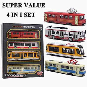 OTONOPI Toy Train Set Subway Bullet Train High Speed Locomotive Engine Die Cast Model Car for Kids Pack of 4